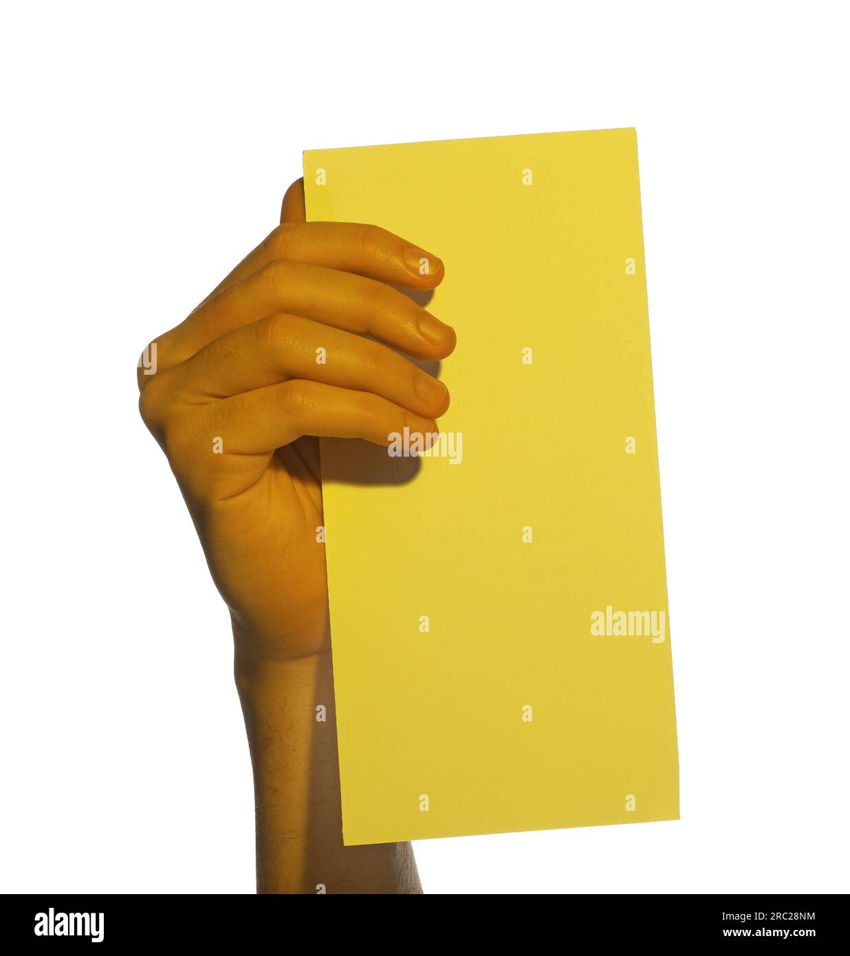 Man holding flyer on white background, closeup and space for text ...
