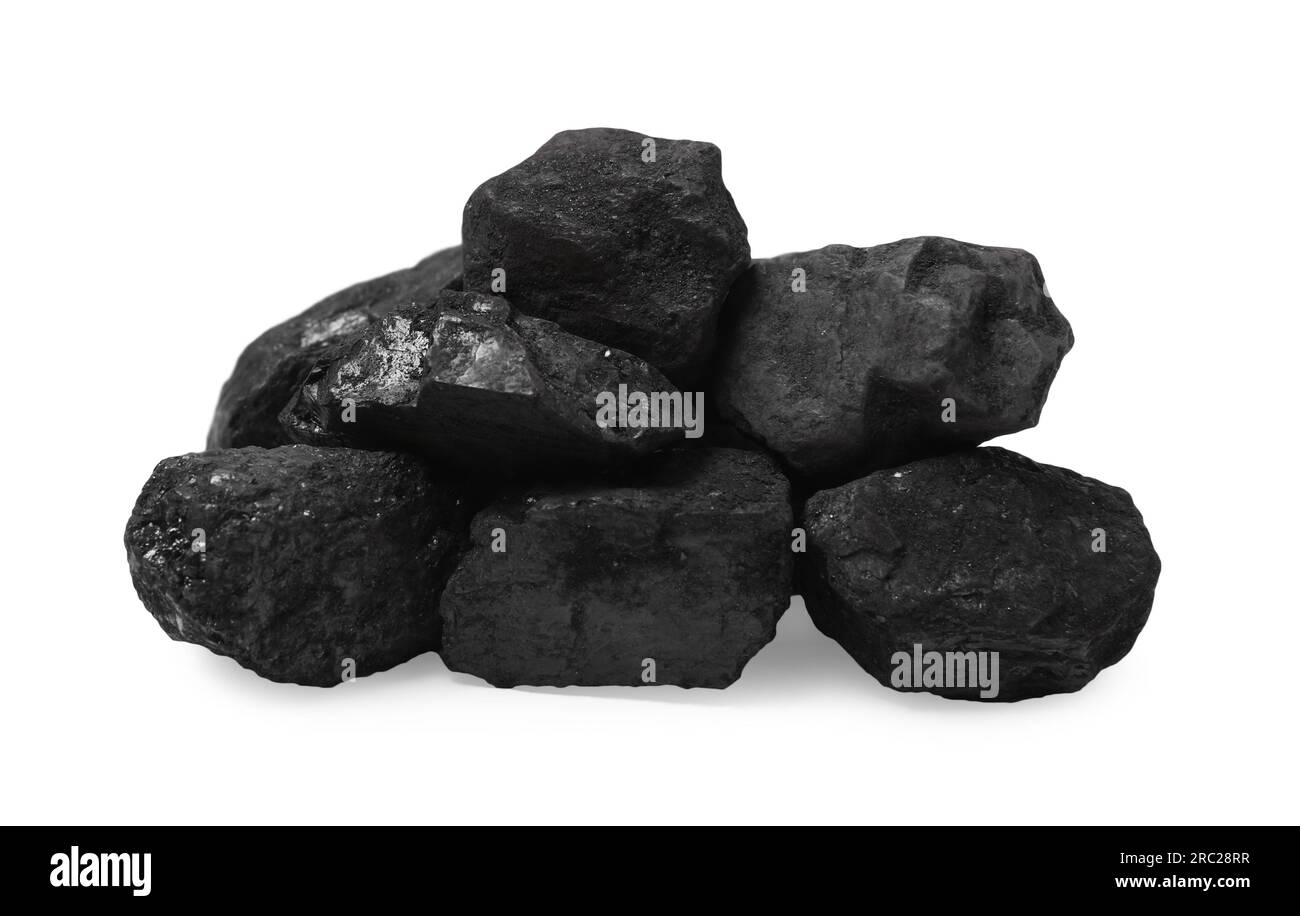 Pile of black coal isolated on white Stock Photo - Alamy