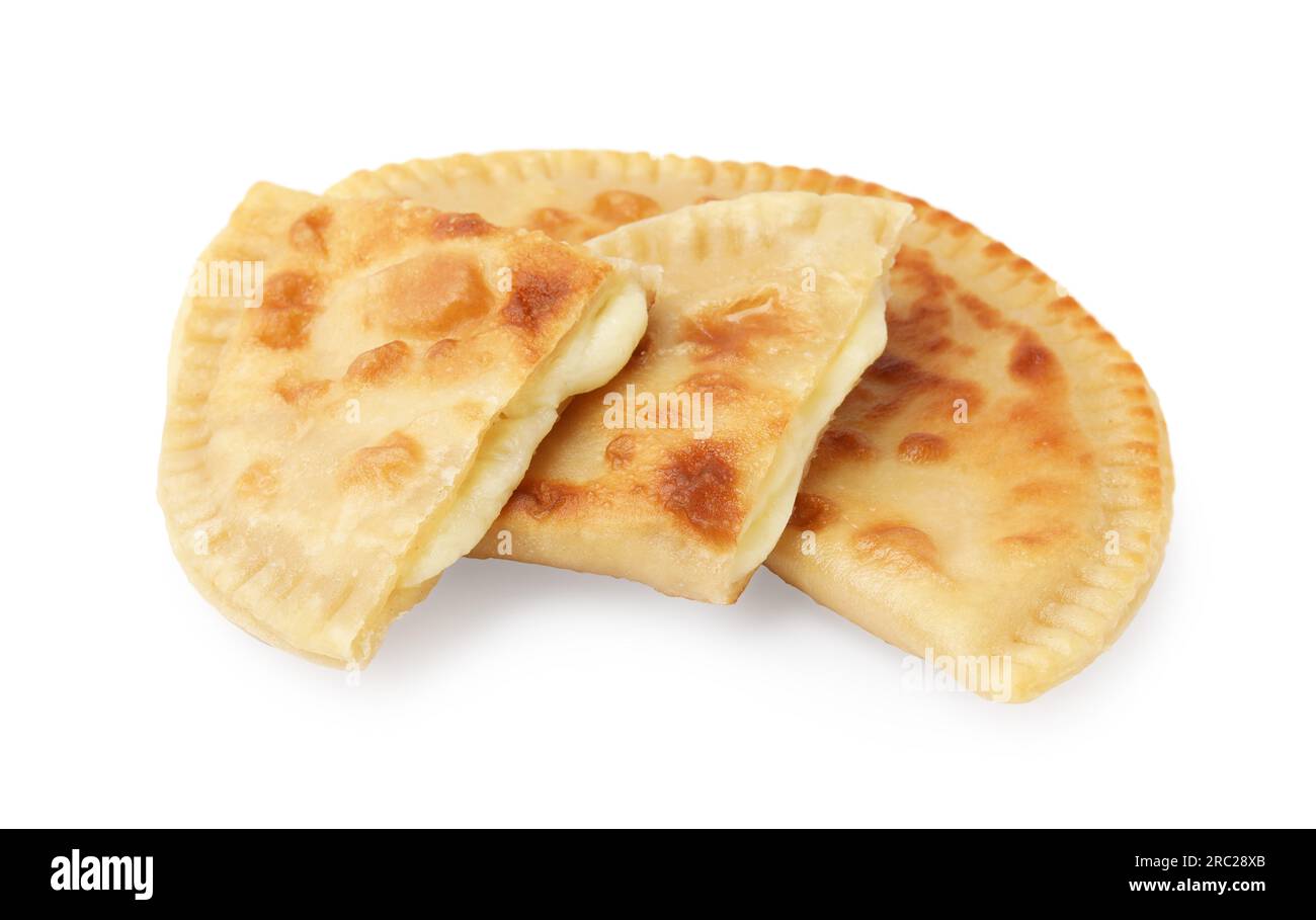 Delicious fried chebureki with cheese isolated on white Stock Photo - Alamy