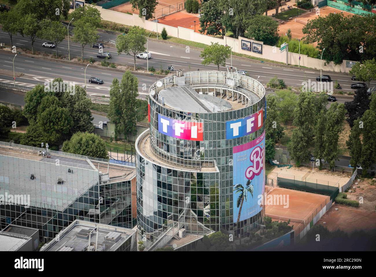Paris, France. 11th July, 2023. Aerial view of the TF1 tower in Paris ...