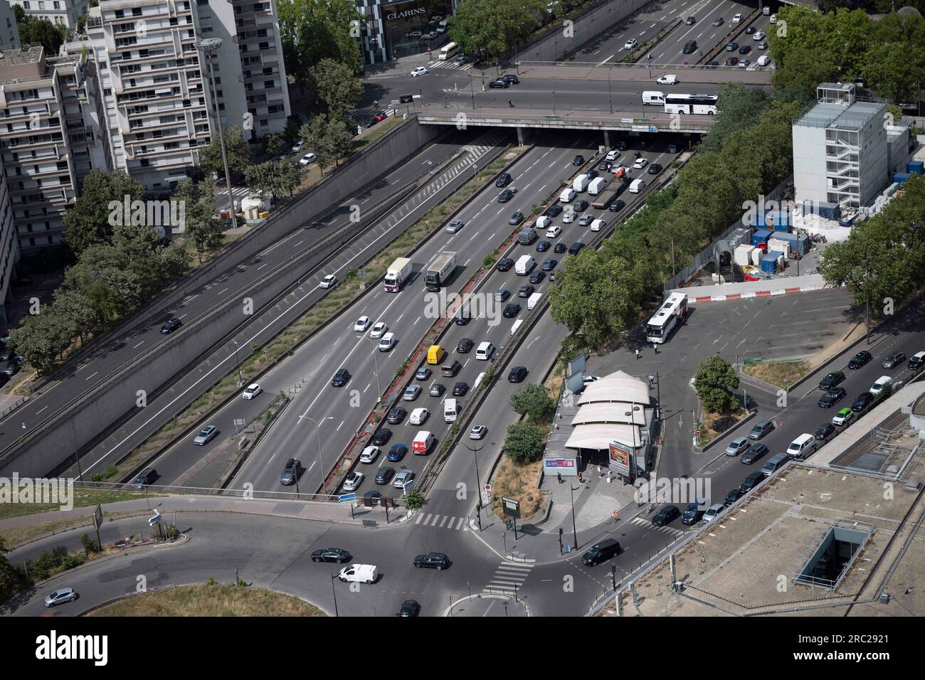 Paris, France. 11th July, 2023. Aerial view of traffic on the ...