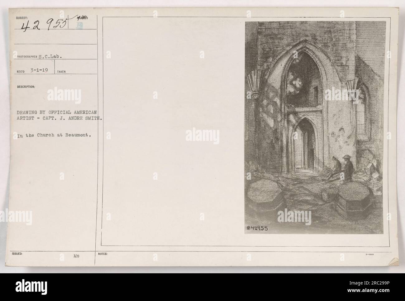 Captain J. Andre Smith, an official American artist, sketches at ...