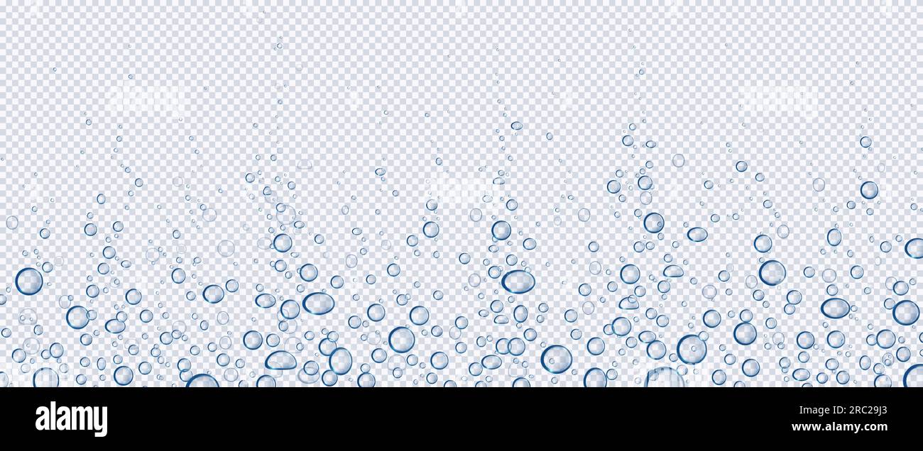 Air bubbles, effervescent water fizz border. Dynamic aqua motion ...