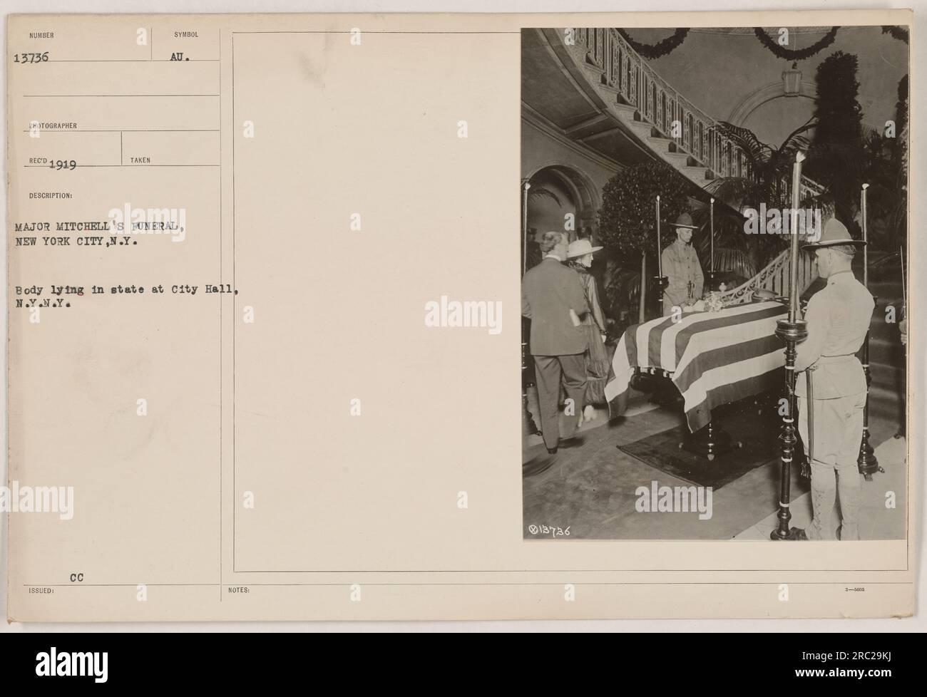 Body of Major Mitchell lying in state at City Hall in New York City, N ...