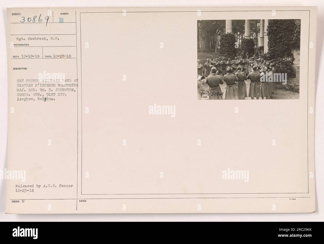 Image of the French Military Band at Chateau d'Iseghem welcoming Major ...