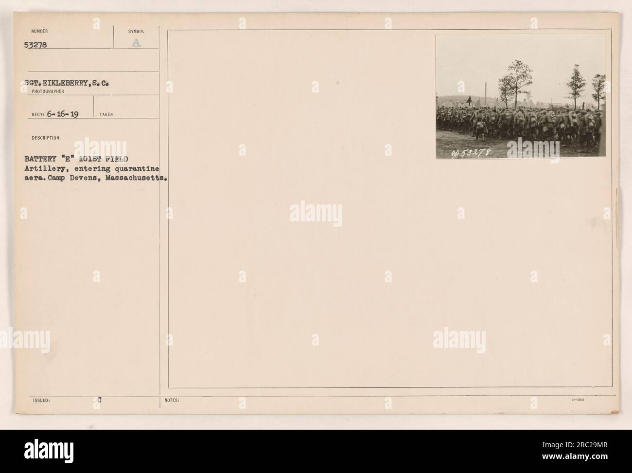 Battery "E" of the 101st Field Artillery, entering the quarantine area ...