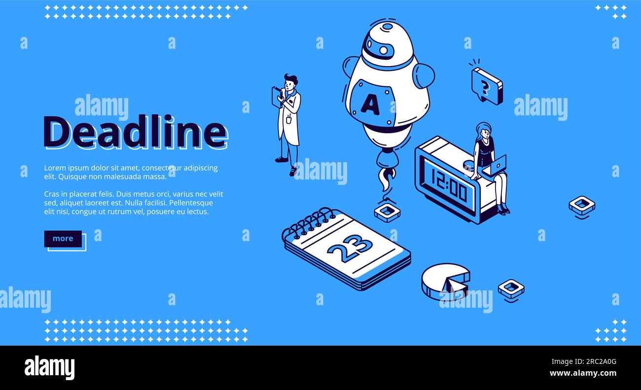 Deadline isometric landing page. Business people and ai robot at huge ...