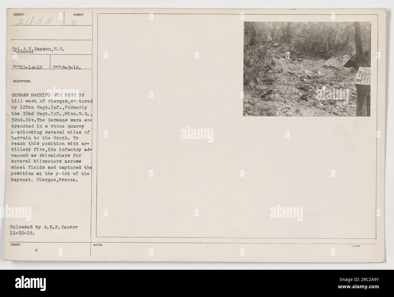 German machine gun nest captured by the 125th Regiment Infantry ...