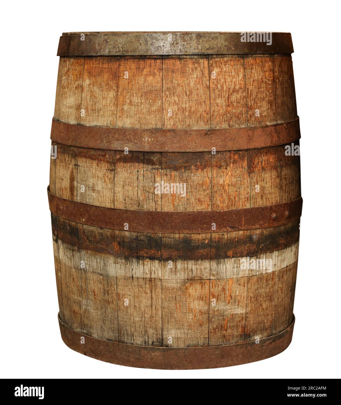 One wooden barrel with metal hoops isolated on white Stock Photo - Alamy