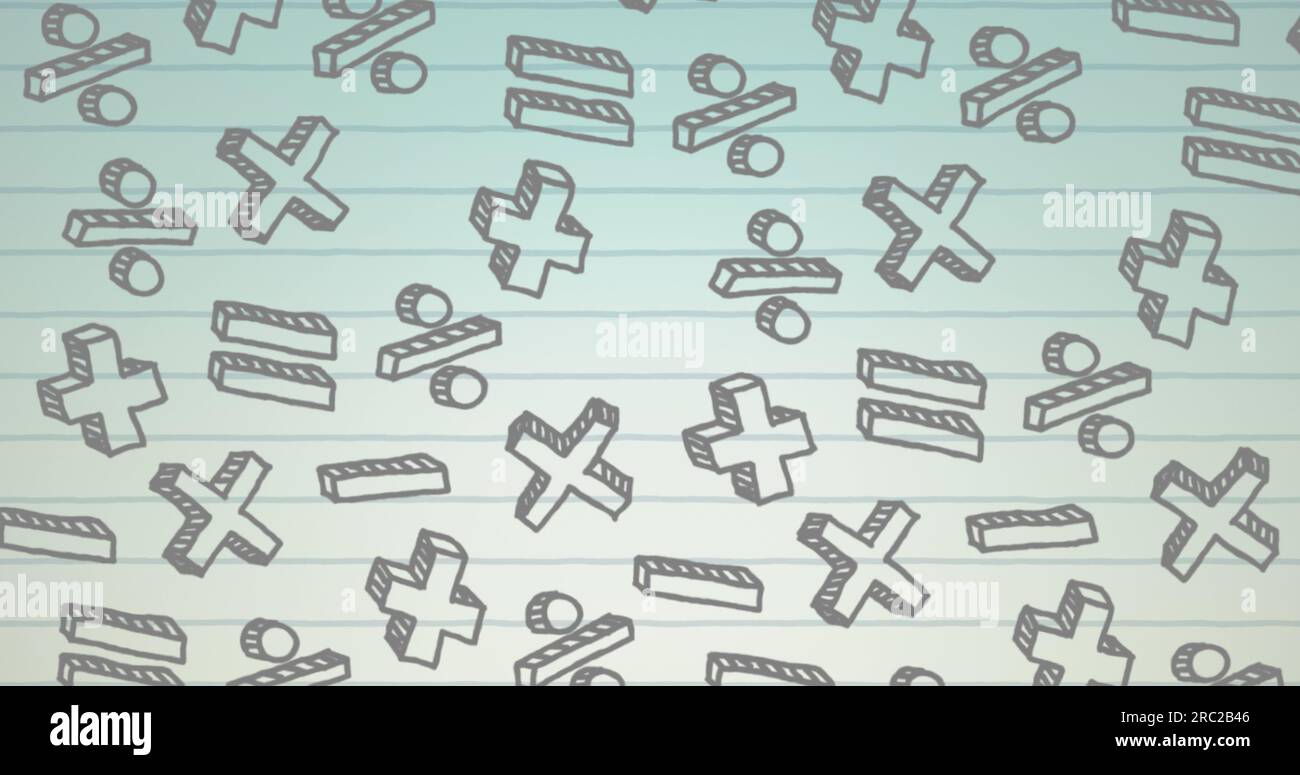 Image of multiple mathematical symbols floating against white lined ...