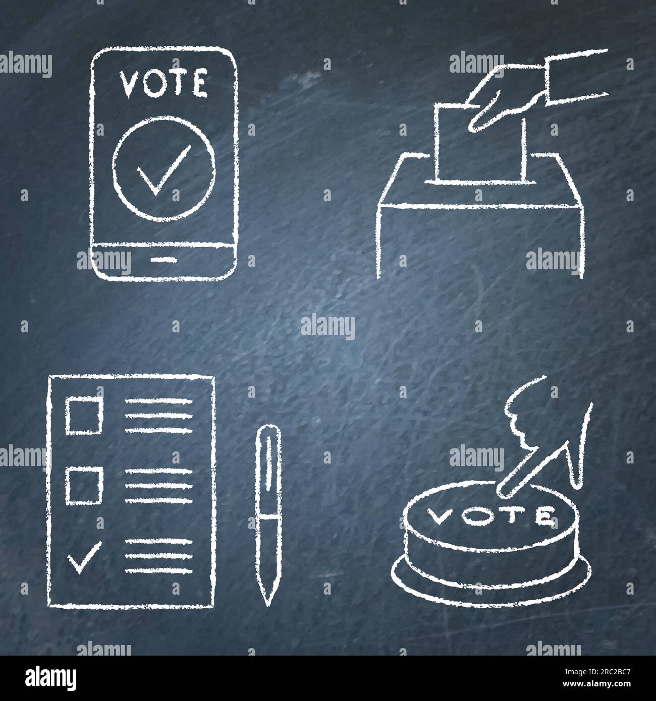 Voting and elections chalkboard icon set. Vote button, ballot box and ...