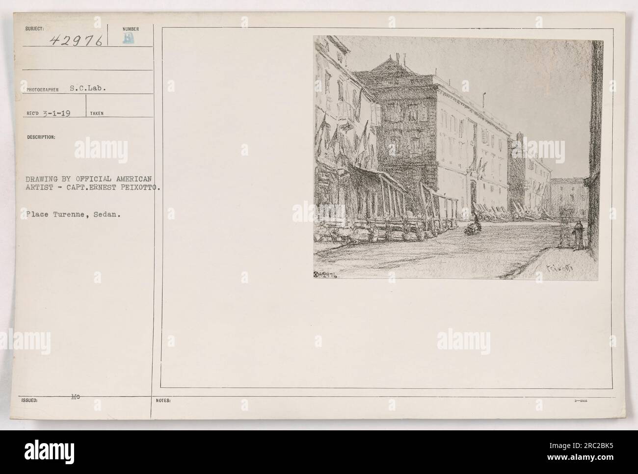 Drawing by Captain Ernest Peixotto, official American artist, depicting ...