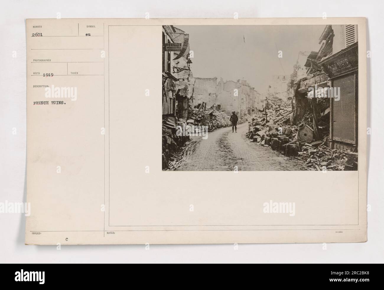 This image shows a view of French ruins during World War One. The ...