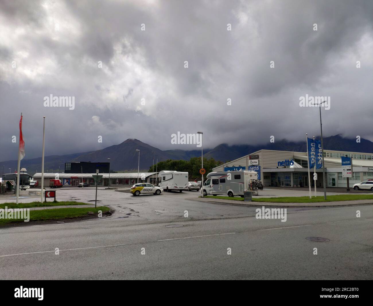 Borgarnes, Iceland - 06.23.2023: View of Borgarnes town and Hafnarfjall ...