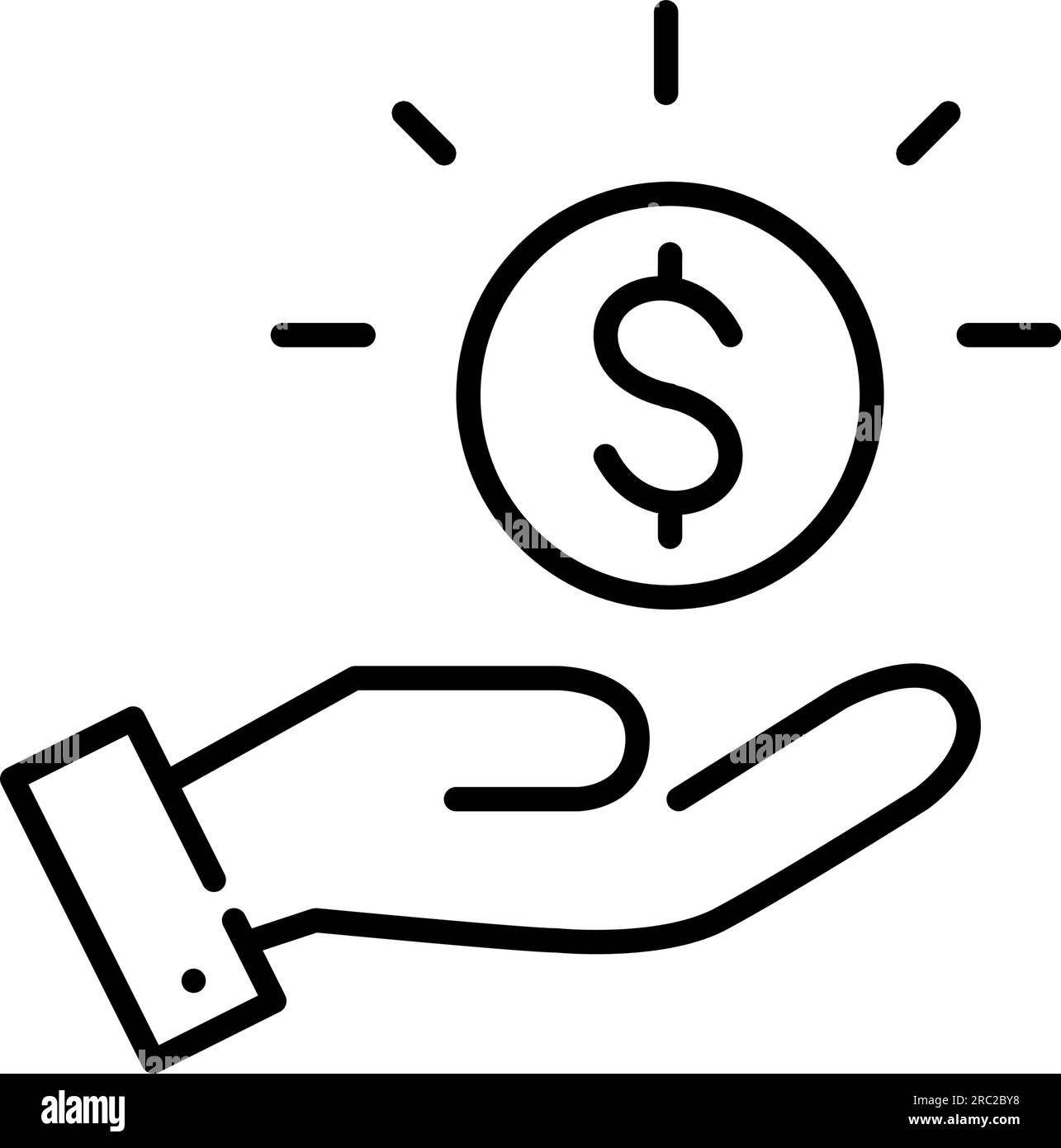 Sparkling coin with dollar sign in hand. Cash payment, earnings and ...