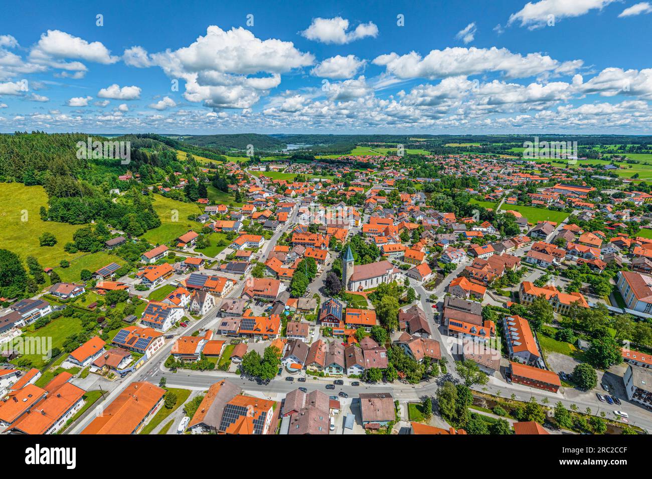 Aerial view to Peiting, a beautiful place in the upper bavarian region ...