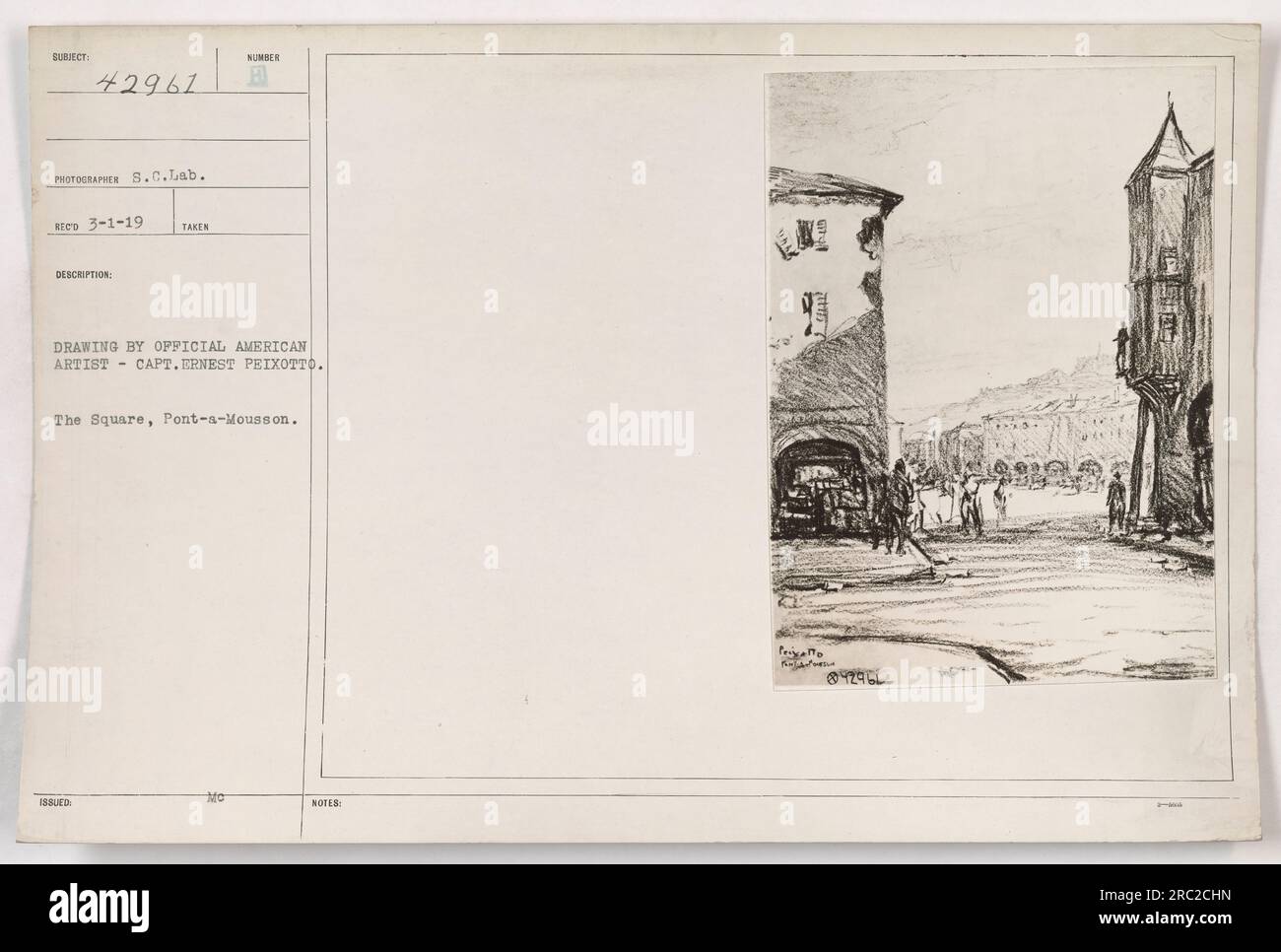 Soldiers gather at The Square in Pont-a-Mousson during World War One ...