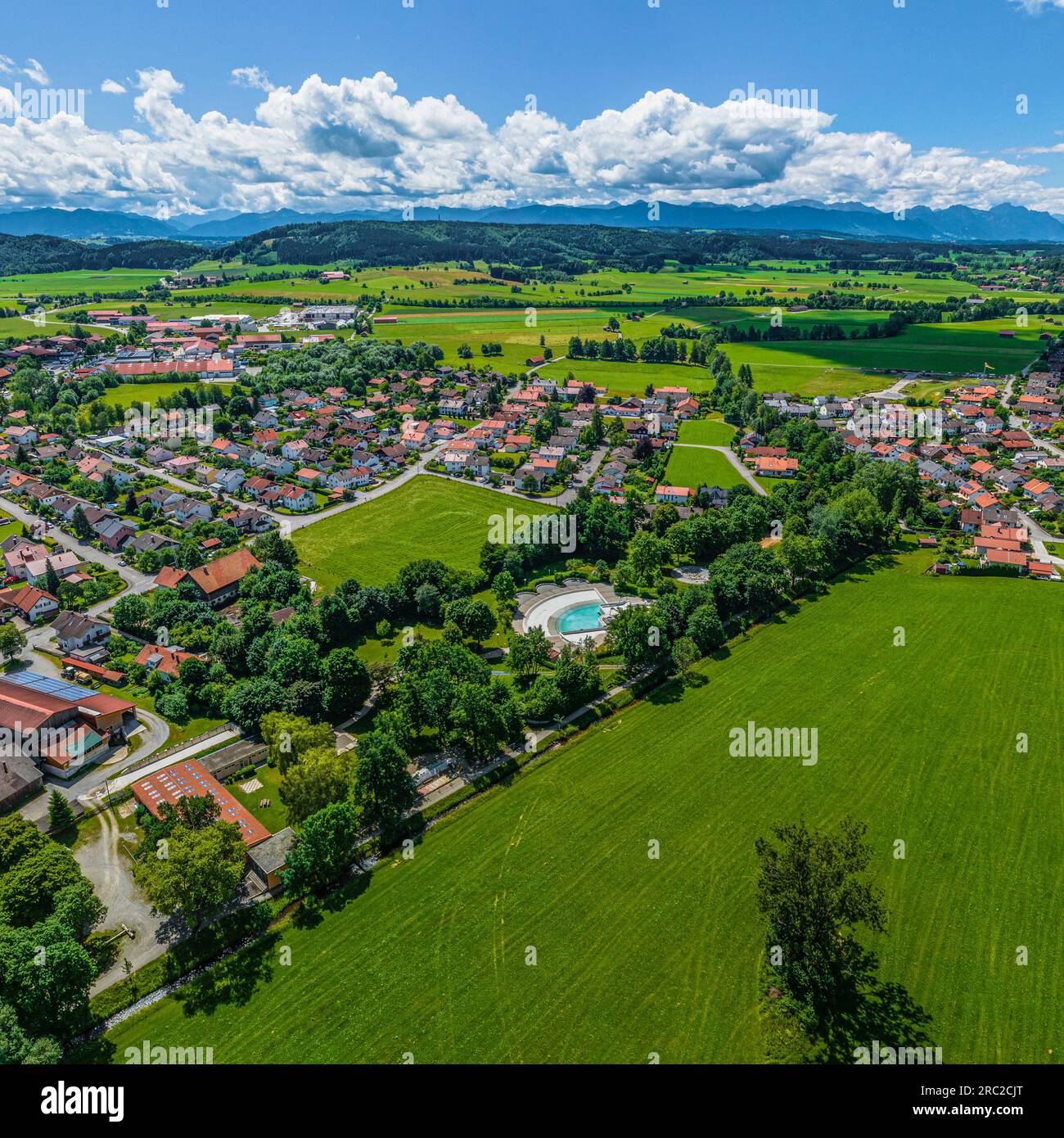Aerial view to Peiting, a beautiful place in the upper bavarian region ...