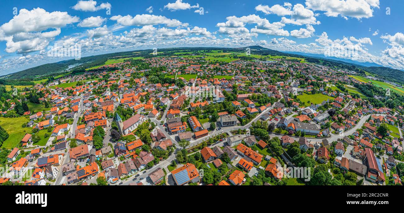 Aerial view to Peiting, a beautiful place in the upper bavarian region ...