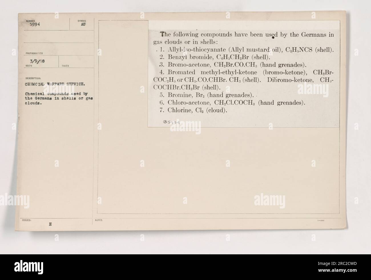 Chemical compounds used in warfare by the Germans include allyl-iso ...