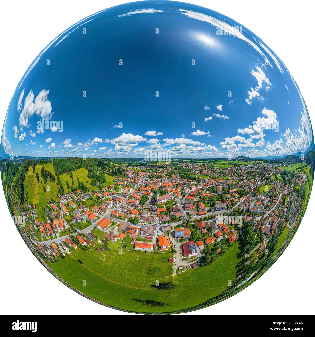 Aerial view to Peiting, a beautiful place in the upper bavarian region ...
