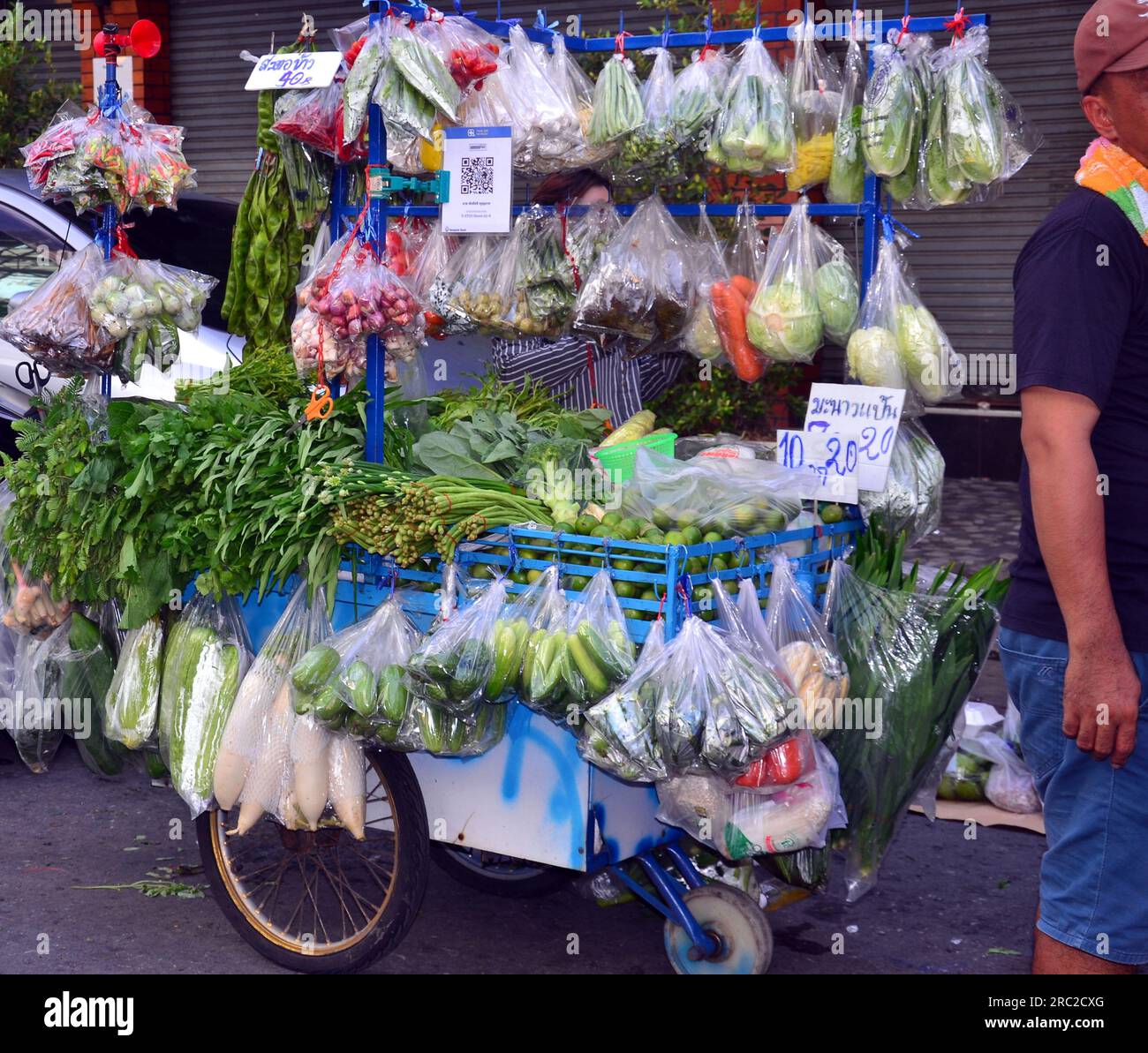 Mobile vegetable stall or trolley in Silom District, Bangkok, Thailand ...
