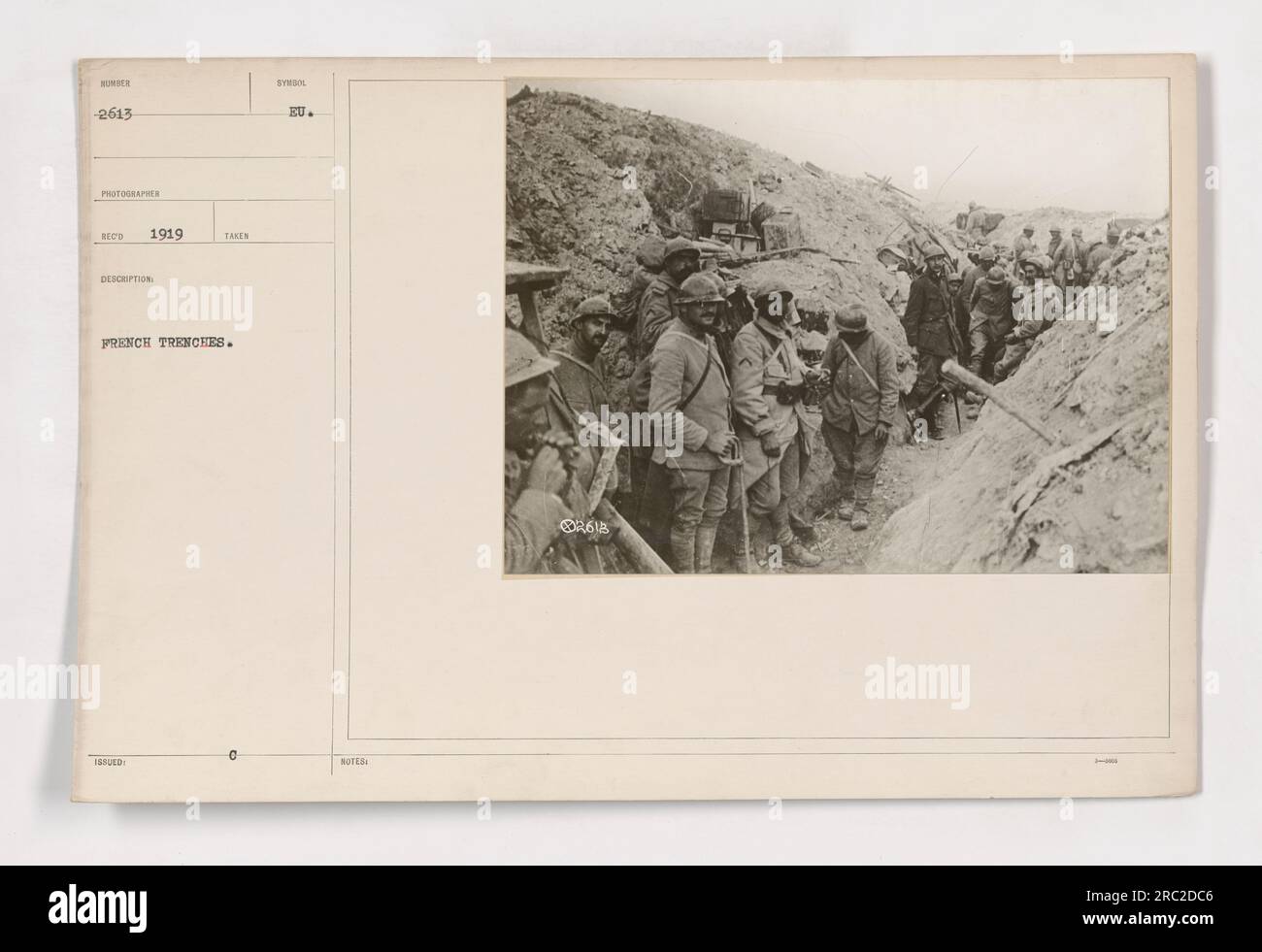 French soldiers in trenches during World War One. The photograph, taken ...