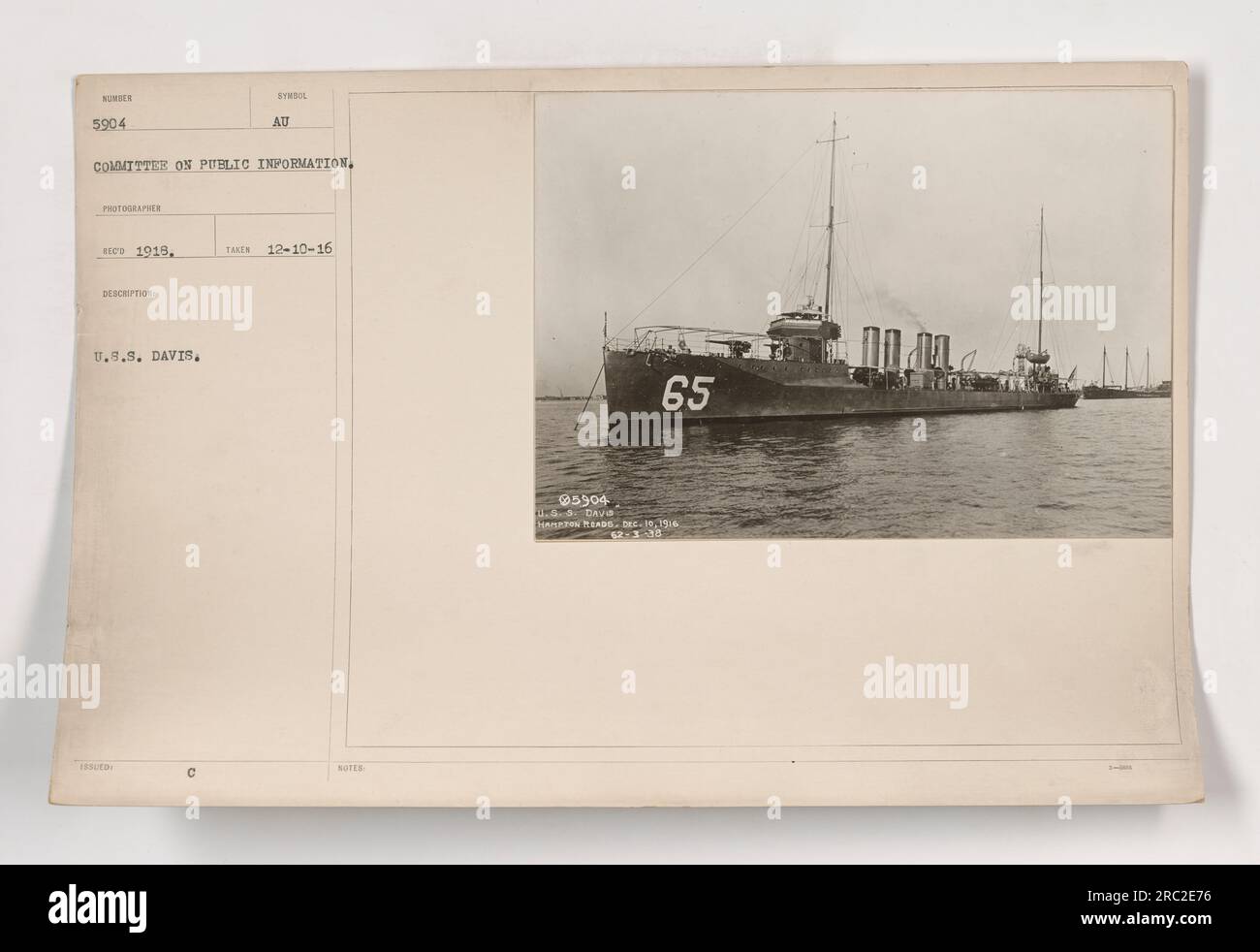 This photograph shows the USS Davis during World War I. The ship played ...