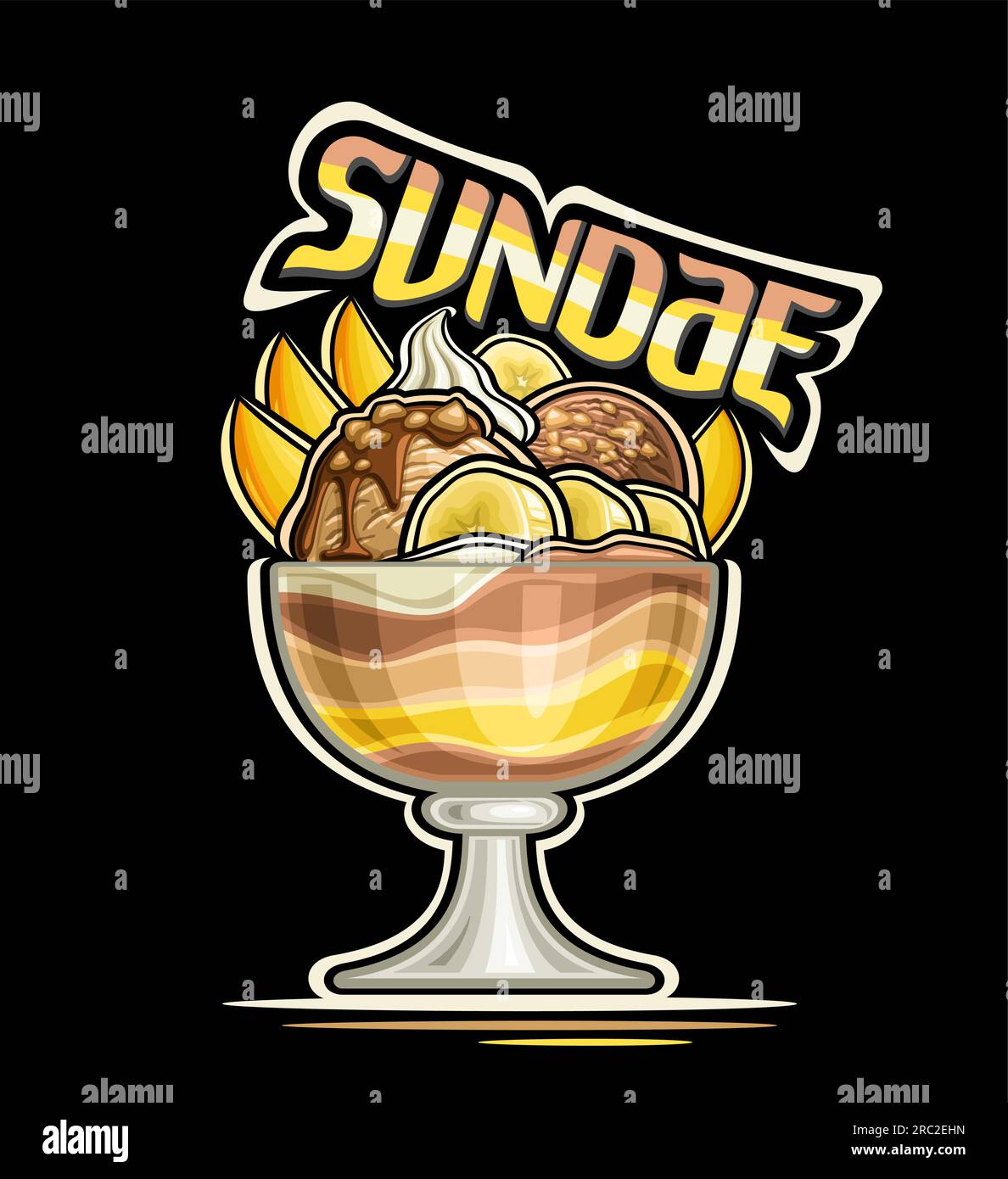 Vector logo for Sundae, decorative placard with cartoon design sundae ...