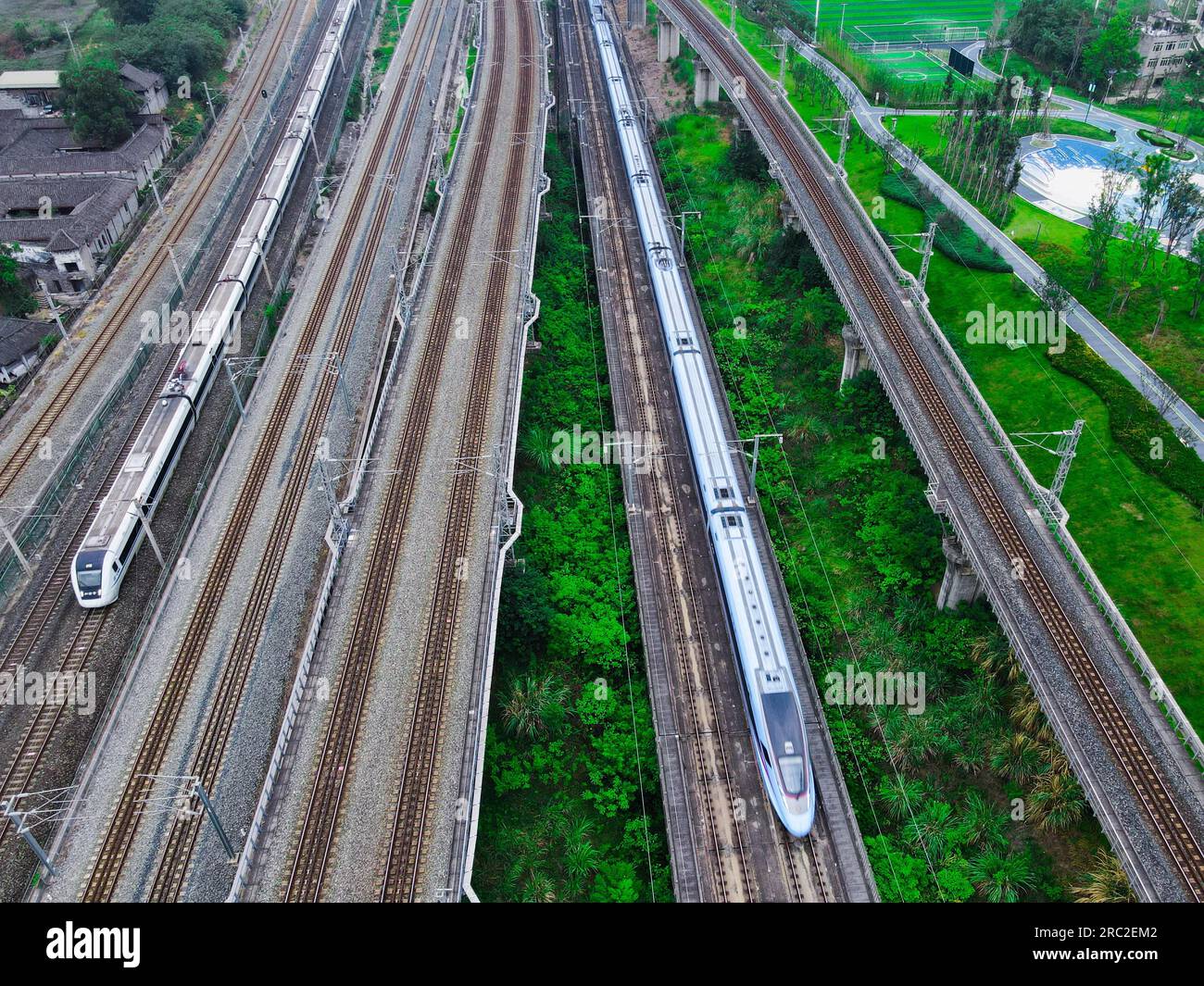 Aerial photo shows the High Speed Rail City Park in Chengdu City ...