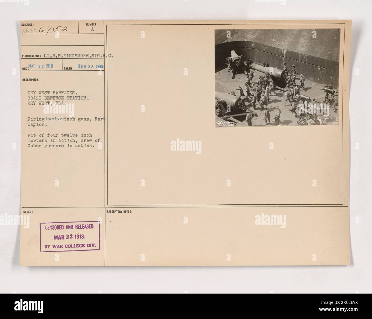 This photograph depicts the firing of twelve-inch guns at Fort Taylor ...