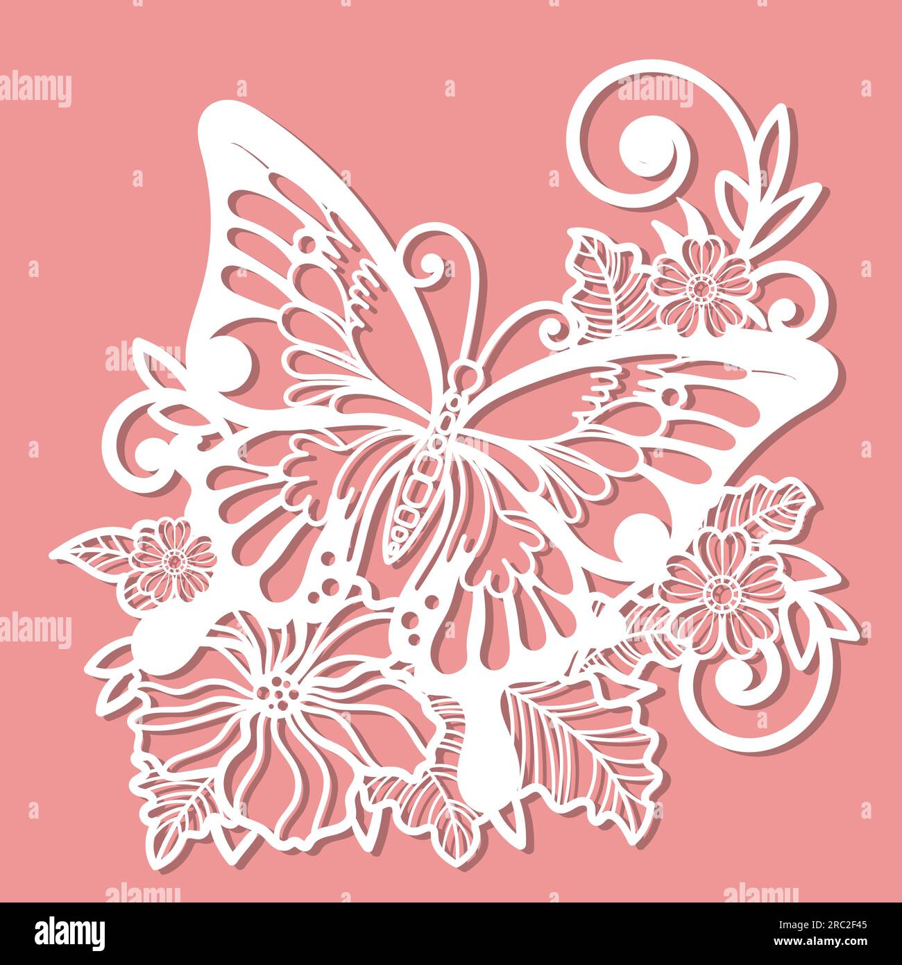 Butterfly With Flowers Template For Laser Cutting Vector Stock Vector