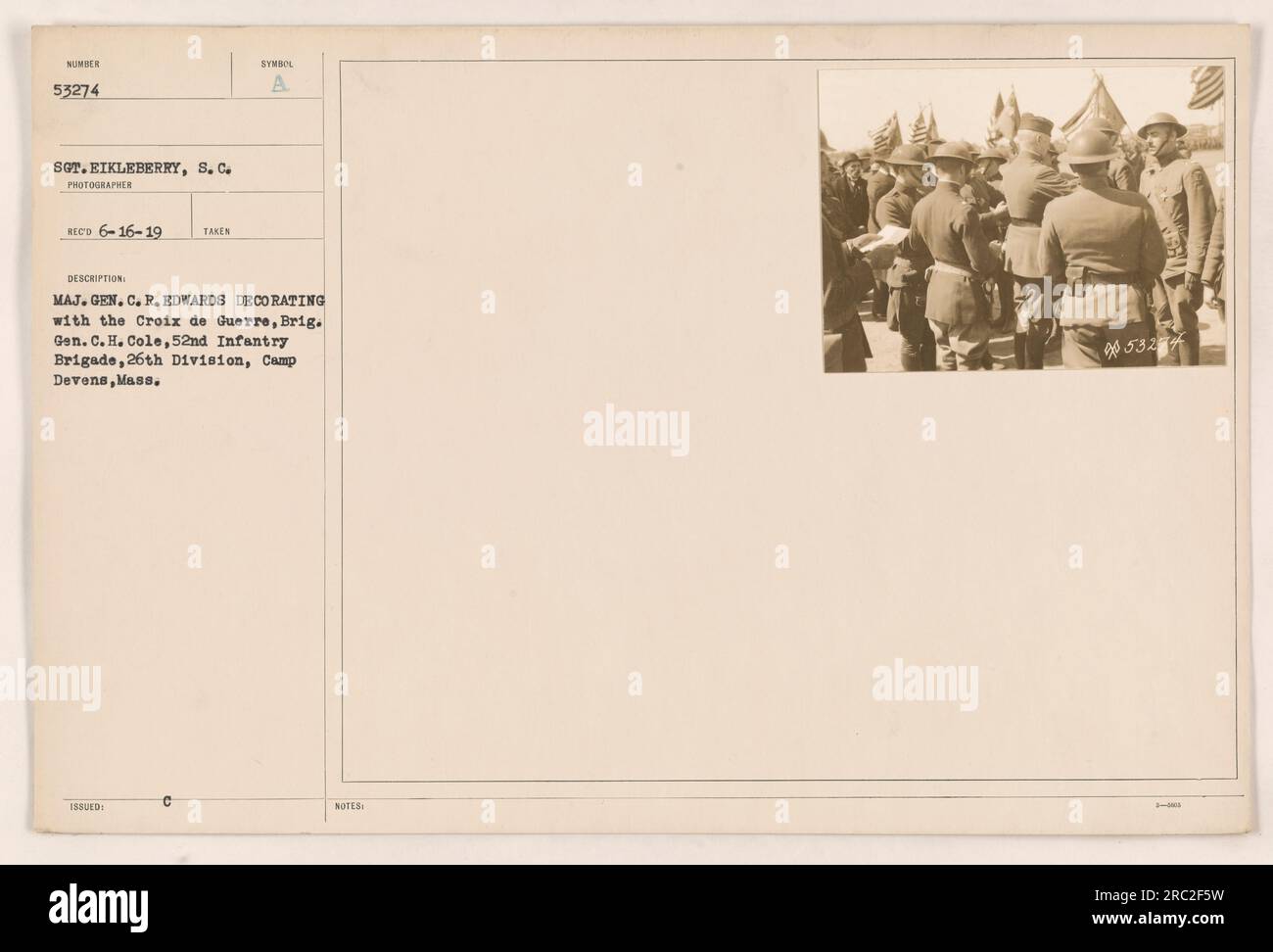 Brigadier General C.R. Edwards decorating Brigadier General C.H. Cole ...