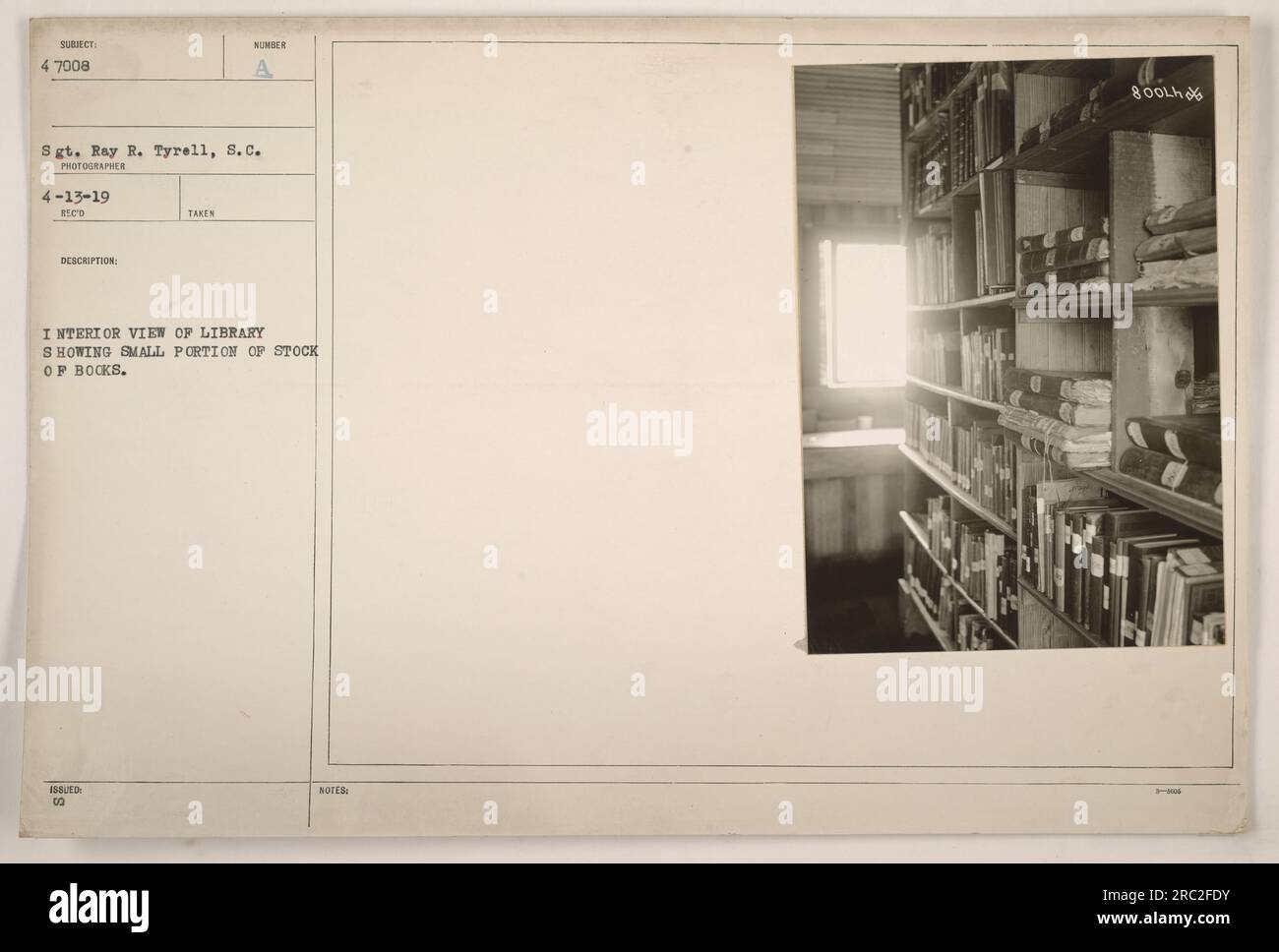 Interior view of library during World War I, showcasing a small section ...