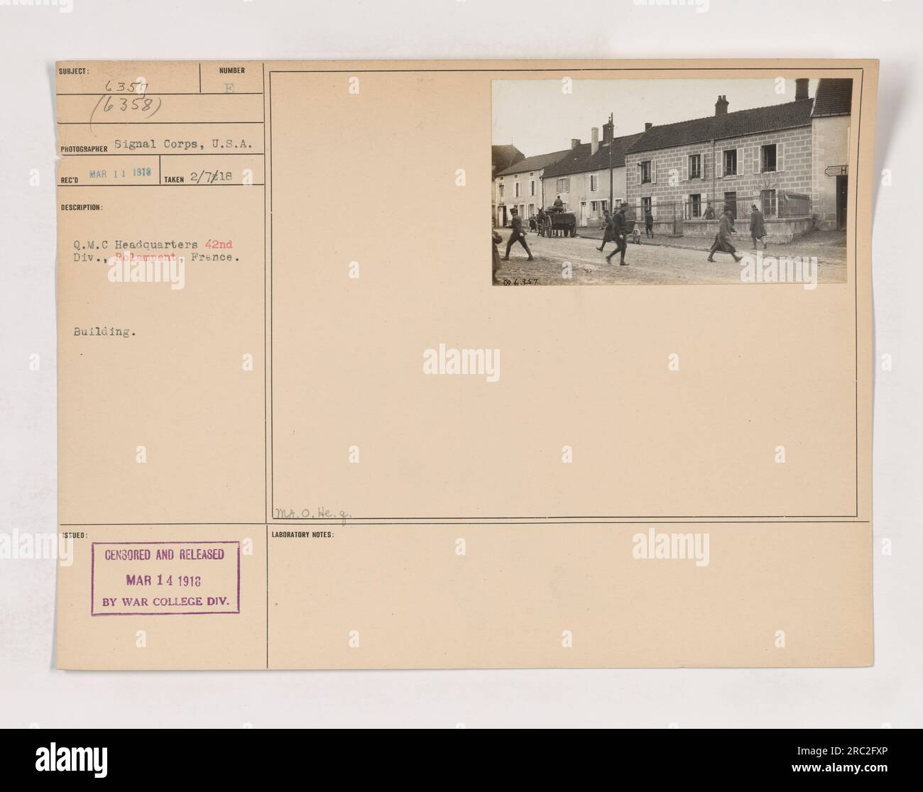 Quartermaster Corps headquarters of the Forty-second Division in ...