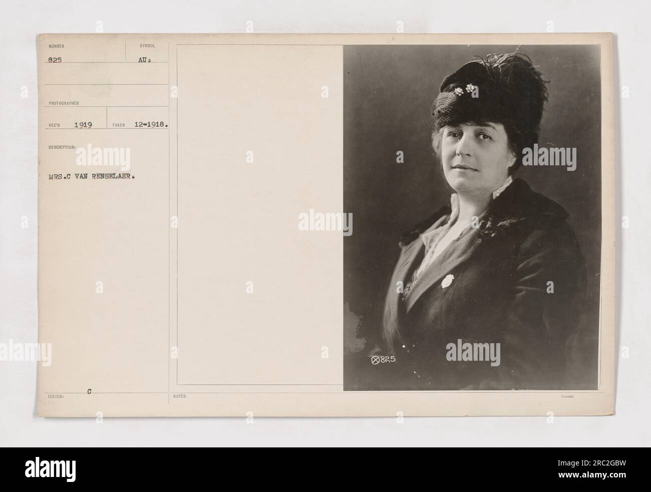 Mrs. C. Van Rensselaer, photographed in 1919 by KECD, is seen in this ...