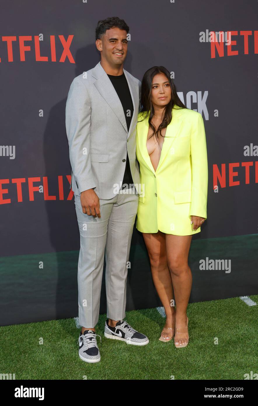 Hollywood, California, USA. 11th July, 2023. Marcus Mariota, Kiyomi ...