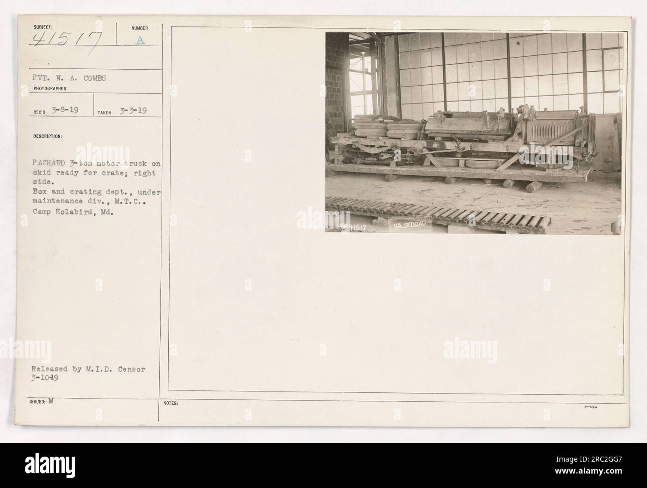Caption: "Image shows a Packard 3-ton motor truck on a skid, prepared ...