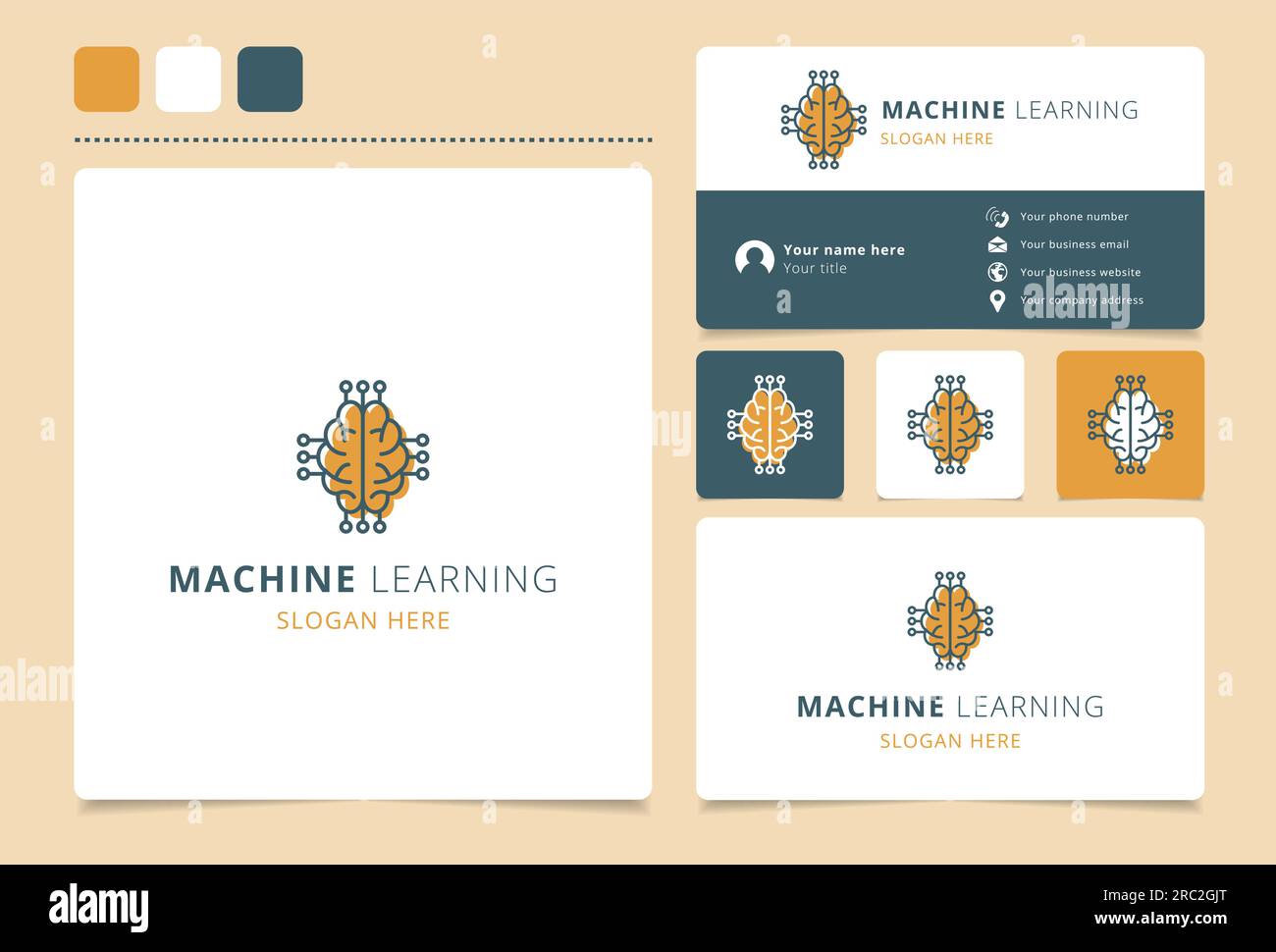 Machine learning logo design with editable slogan. Branding book and ...