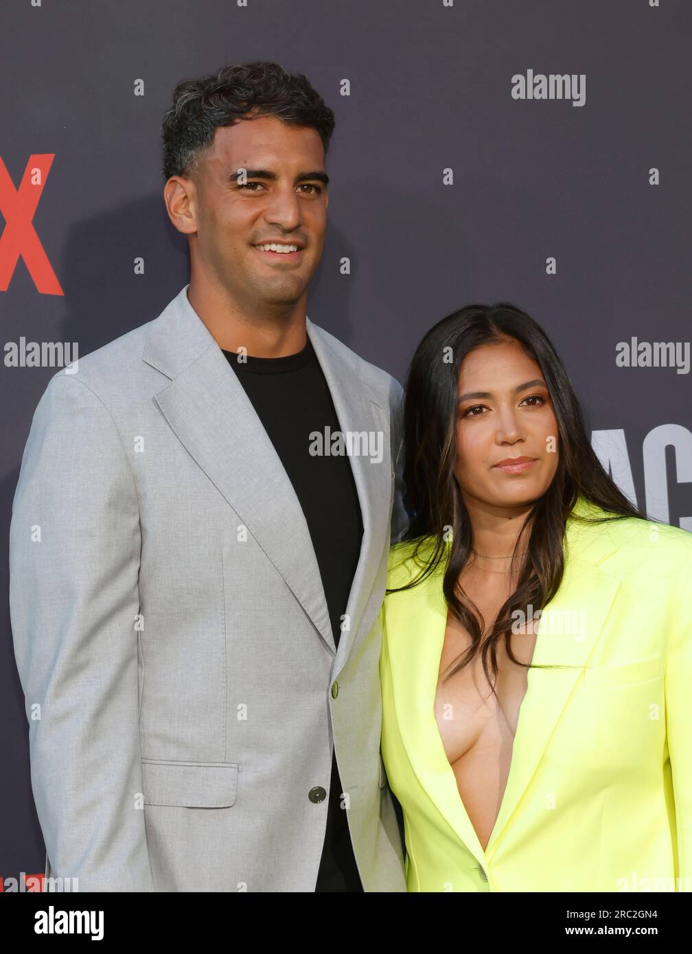 Hollywood, California, USA. 11th July, 2023. Marcus Mariota, Kiyomi ...