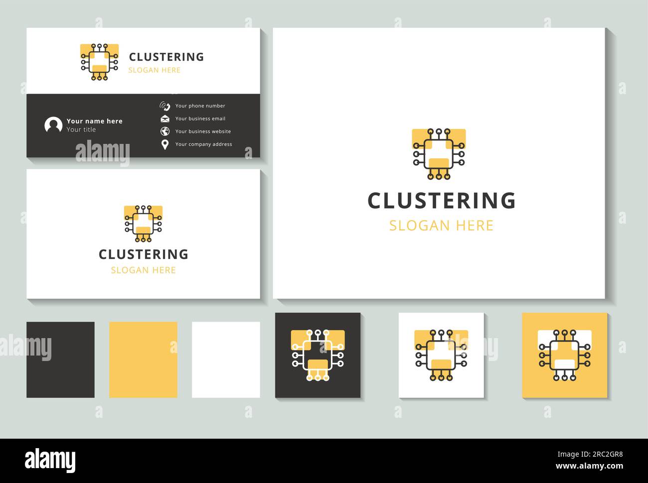 Clustering logo design with editable slogan. Branding book and business ...