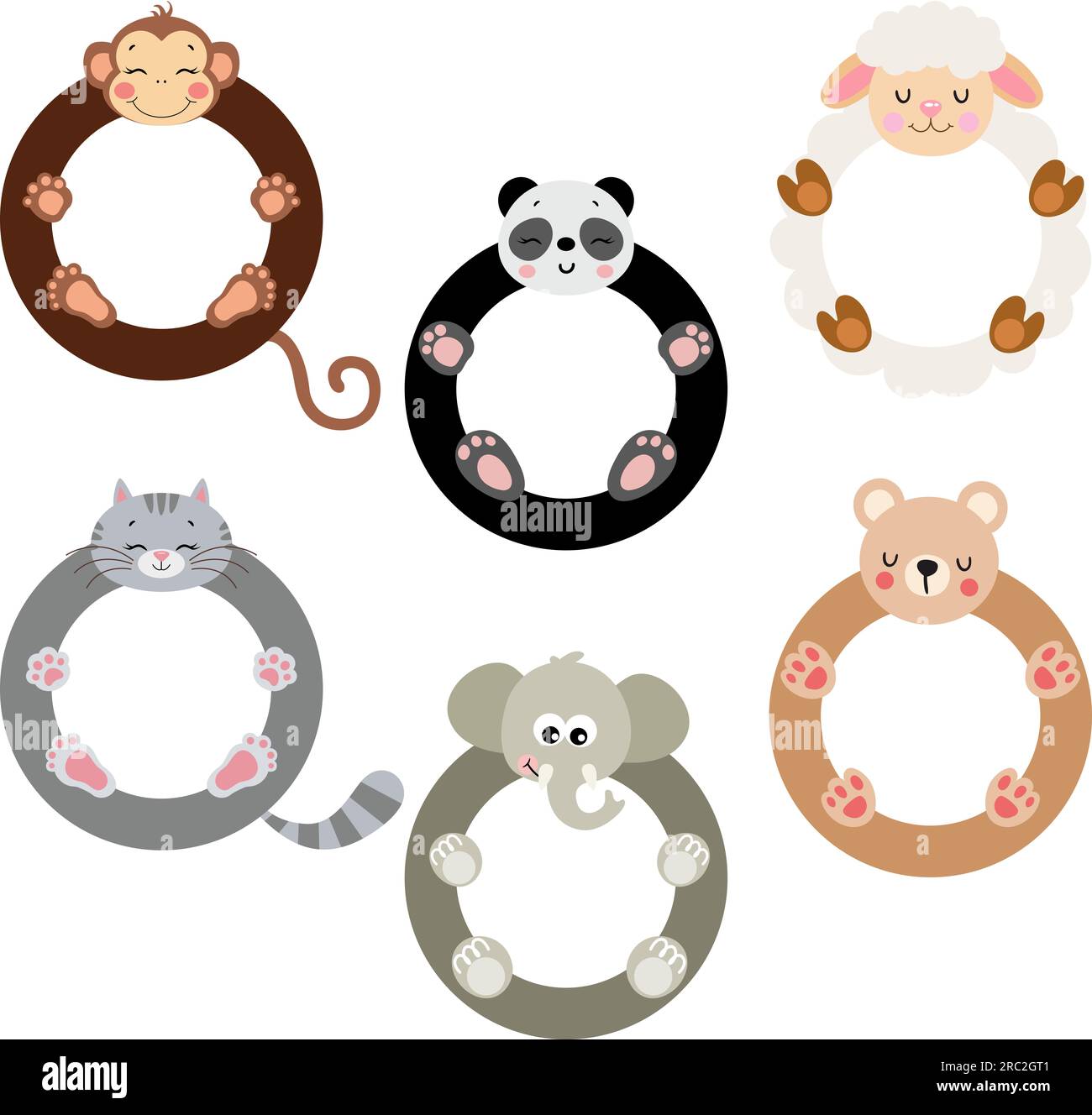 Round animals frames isolated on white Stock Photo - Alamy