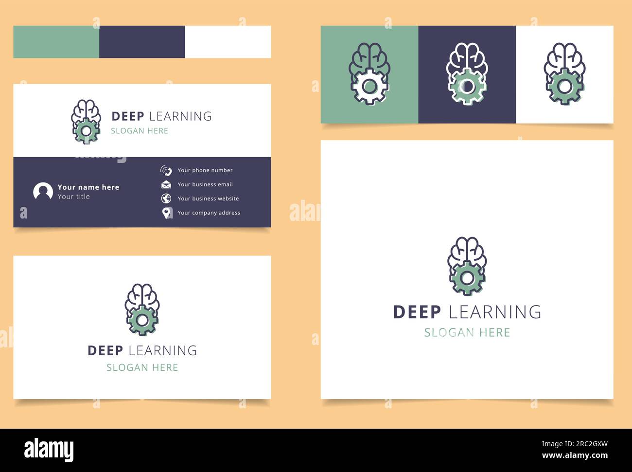 Deep learning logo design with editable slogan. Branding book and ...