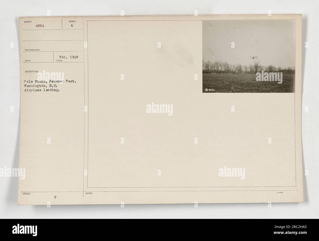 Airplane landing at the Polo Field in Potomac Park, Washington, D.C. in ...