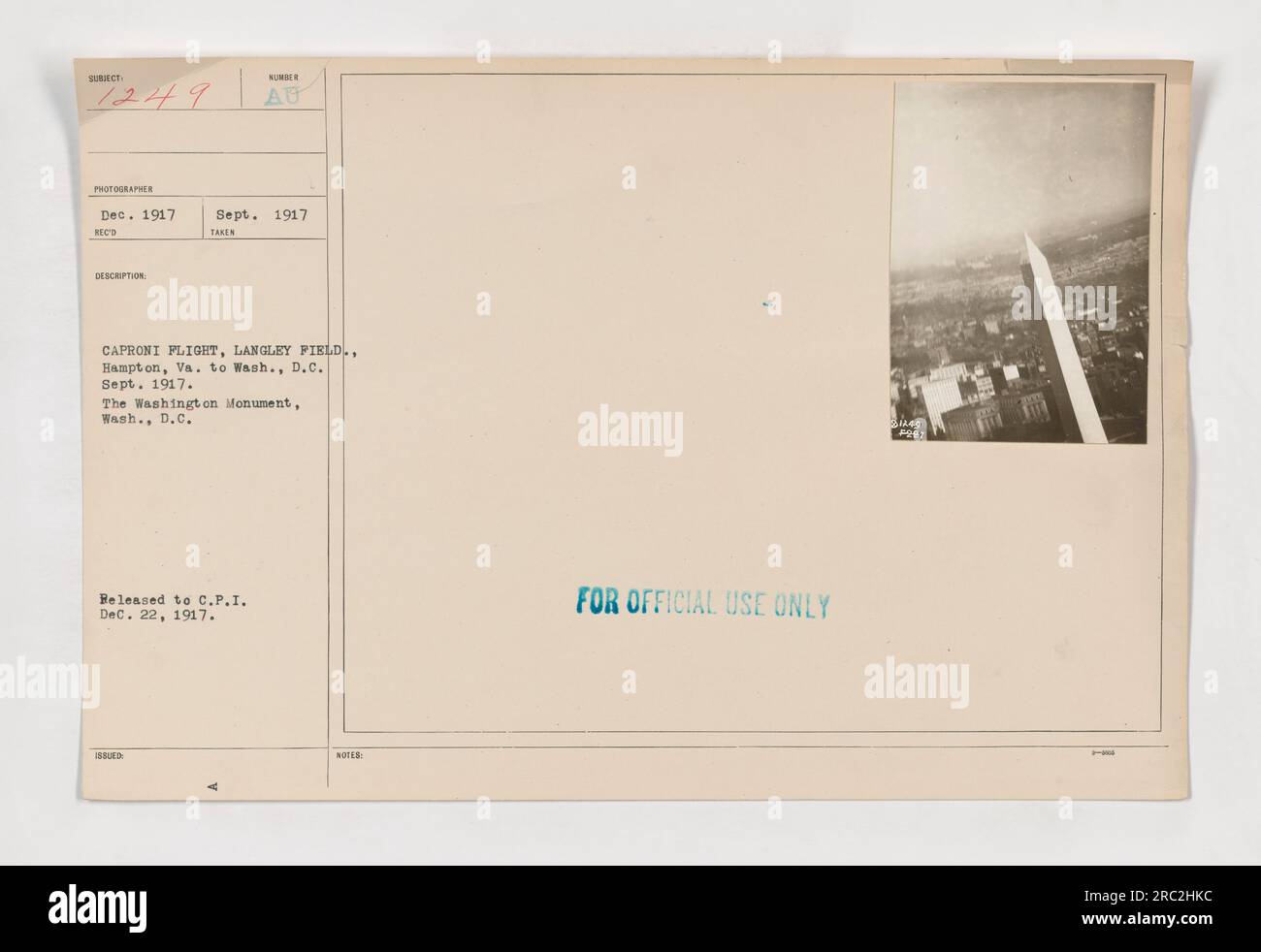 Caption: Aerial view captured in December 1917 of an American Caproni ...