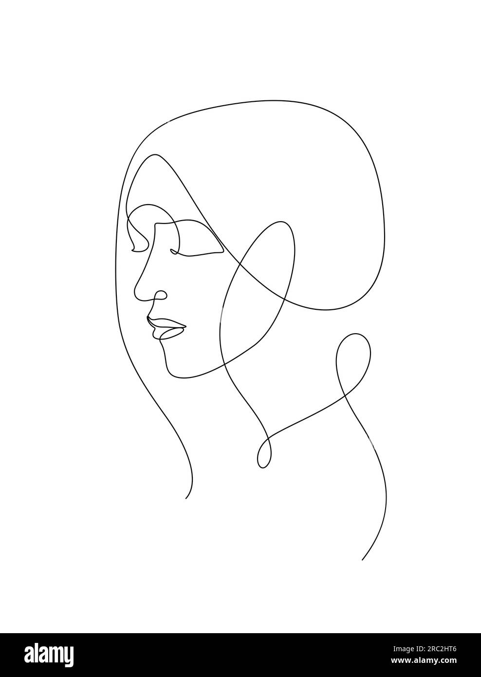 woman face eye closed monoline line art decorative. one line feminism ...