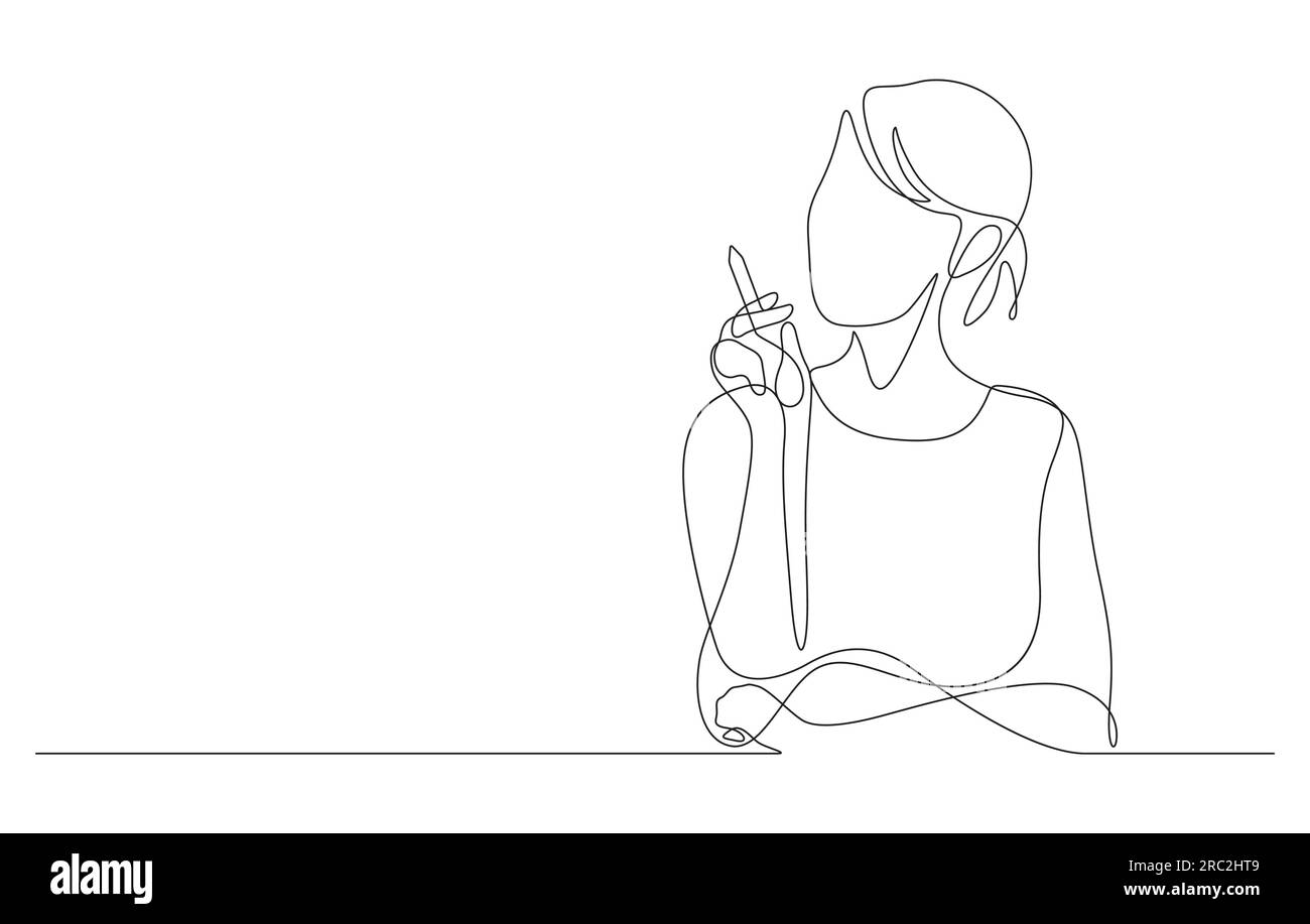 young business woman pointing with stylus pen having an idea in ...