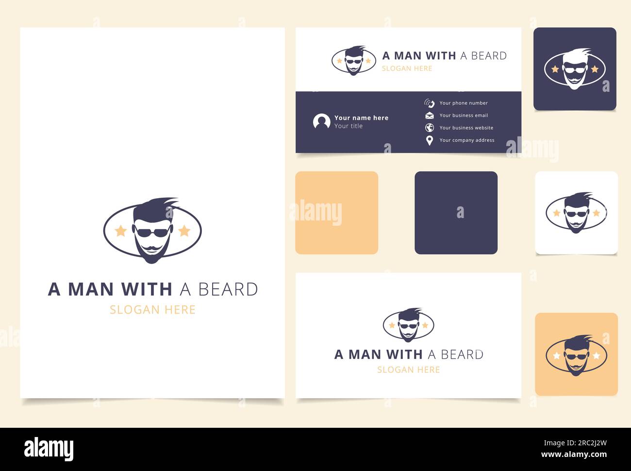 A man with a beard logo design with editable slogan. Branding book and ...