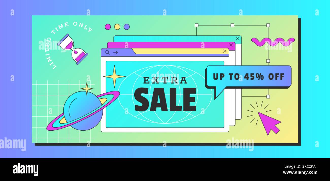Retro vaporwave sale horizontal banner. Social media story design ...