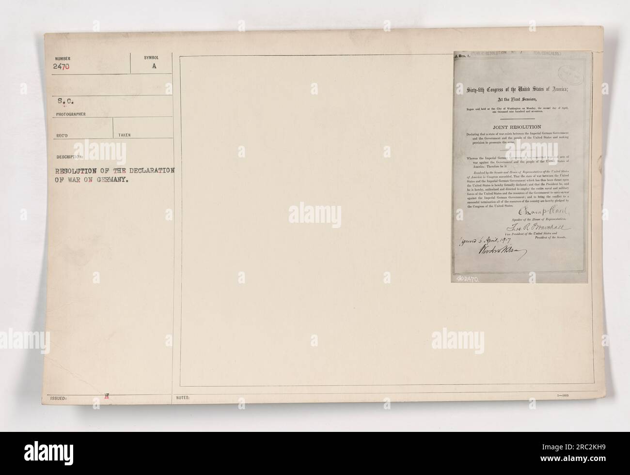 Us world war one declaration hi-res stock photography and images - Alamy